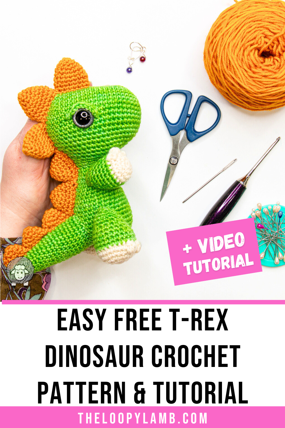 Easy Free T-rex Dinosaur Crochet Pattern & Tutorial
